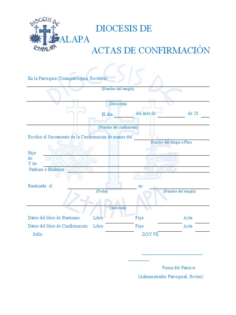 Diocesis de Iztapalapa Actas de Confirmación | PDF