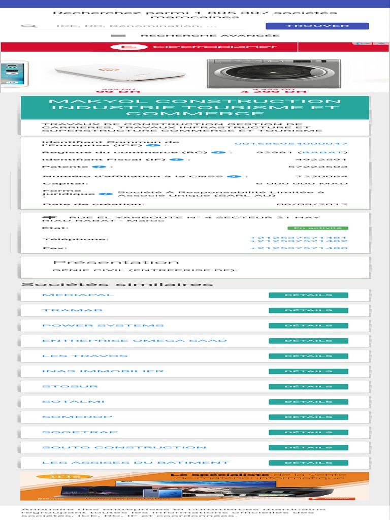 MAKYOL CONSTRUCTION INDUSTRIE TOURISME ET COMMERCE RABAT ICE, IF, RC, CNSS, Patente | PDF ...