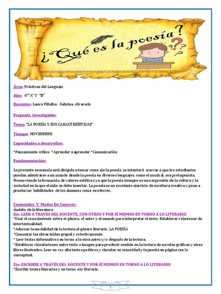 Secuencia La Poesía Noviembre 6to A y B | PDF | Poesía | Autor