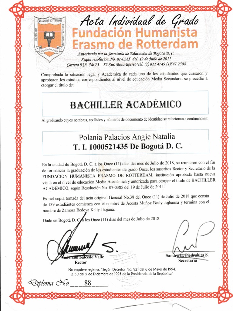 Acta de Bachiller | PDF