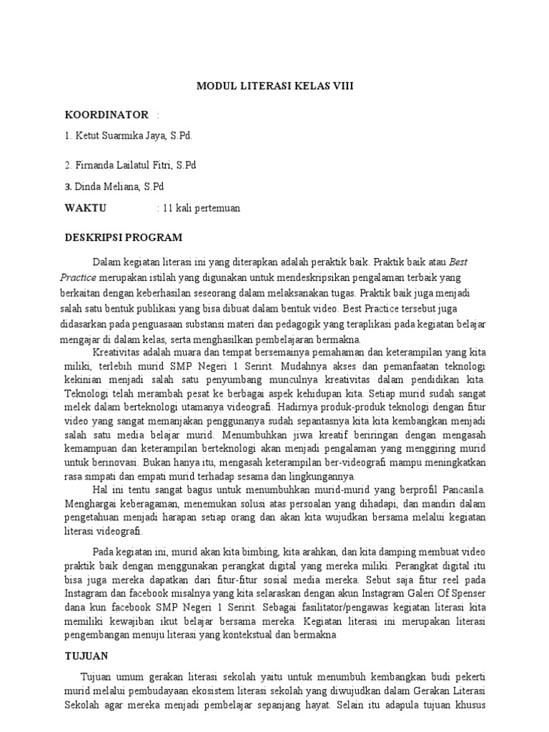 Modul Literasi Kelas VIII SMP | PDF
