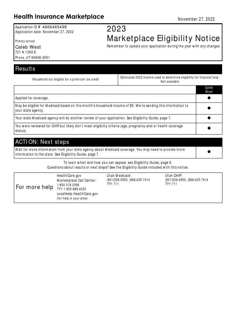 Eligibility Results Notice | PDF | Medicaid | Health Insurance Marketplace