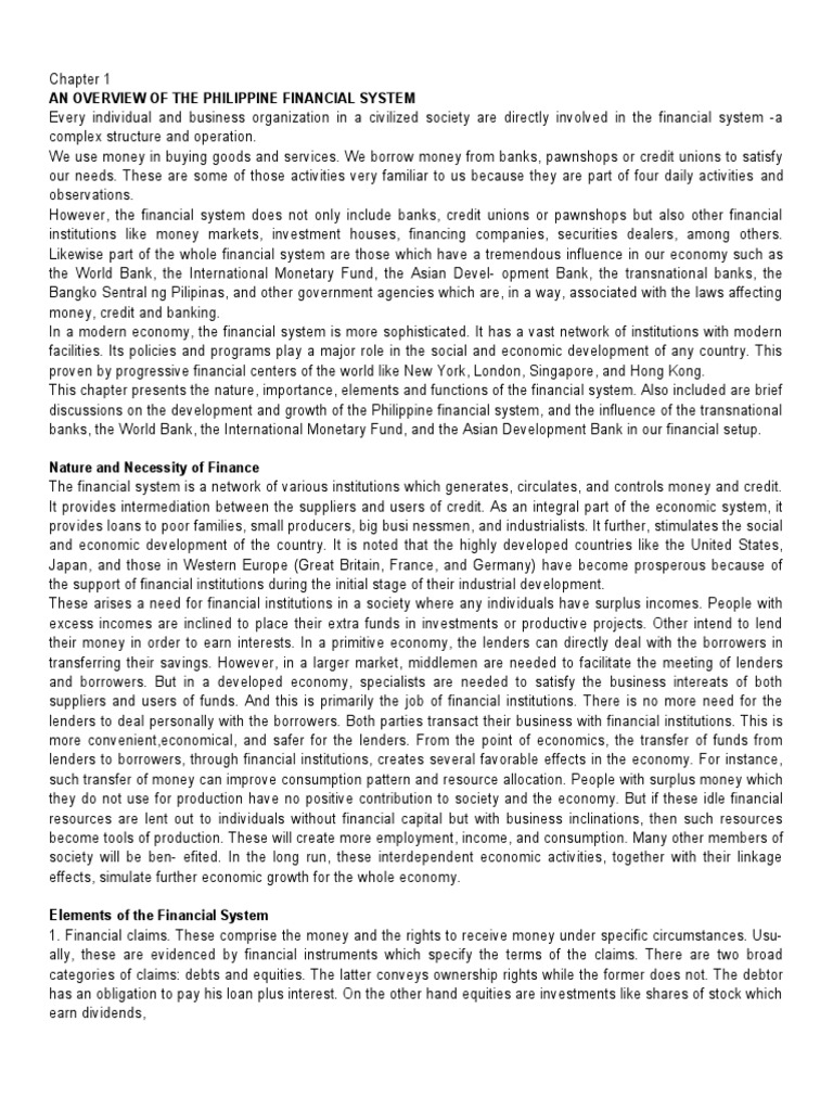 An Overview of The Philippine Financial System | PDF | Money | Banks