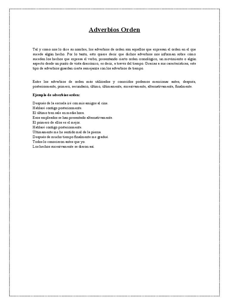Adverbios de Orden: Ejemplos y Uso | PDF