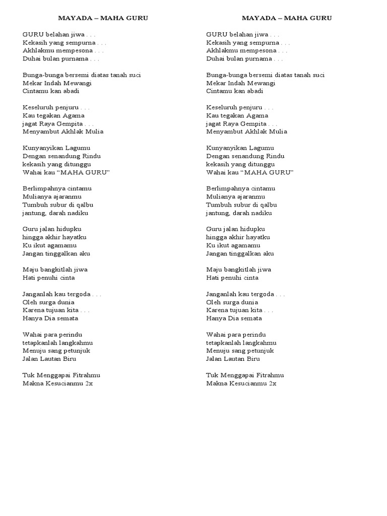Lirik Lagu Mayada - Maha Guru | PDF | Seni