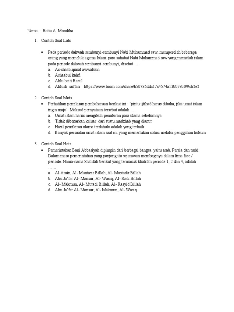 Contoh Soal Hots Pendidikan Islam | PDF