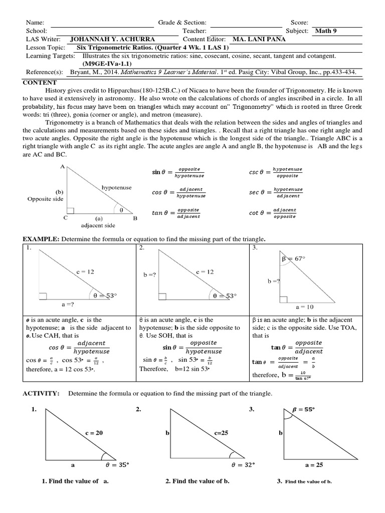 Math 9 Q4 WK1 Las1 | PDF