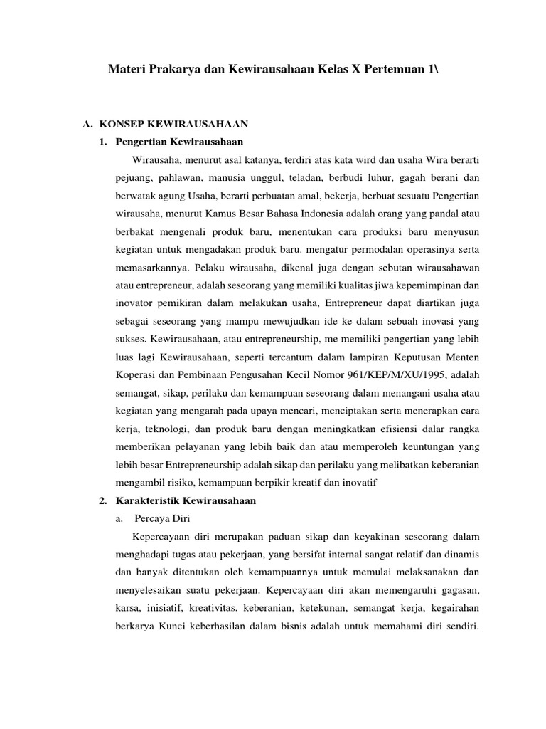 Materi PKWU Kelas X P1 | PDF