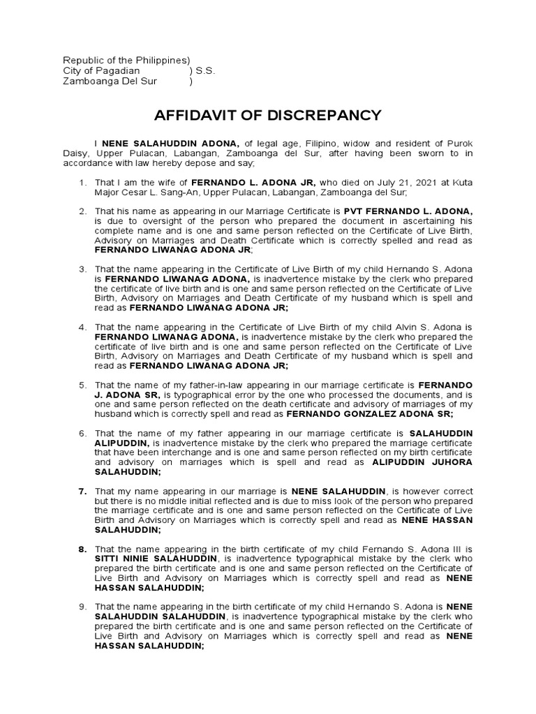 Affidavit of Discrepancy in Names | PDF | Affidavit | Judiciaries