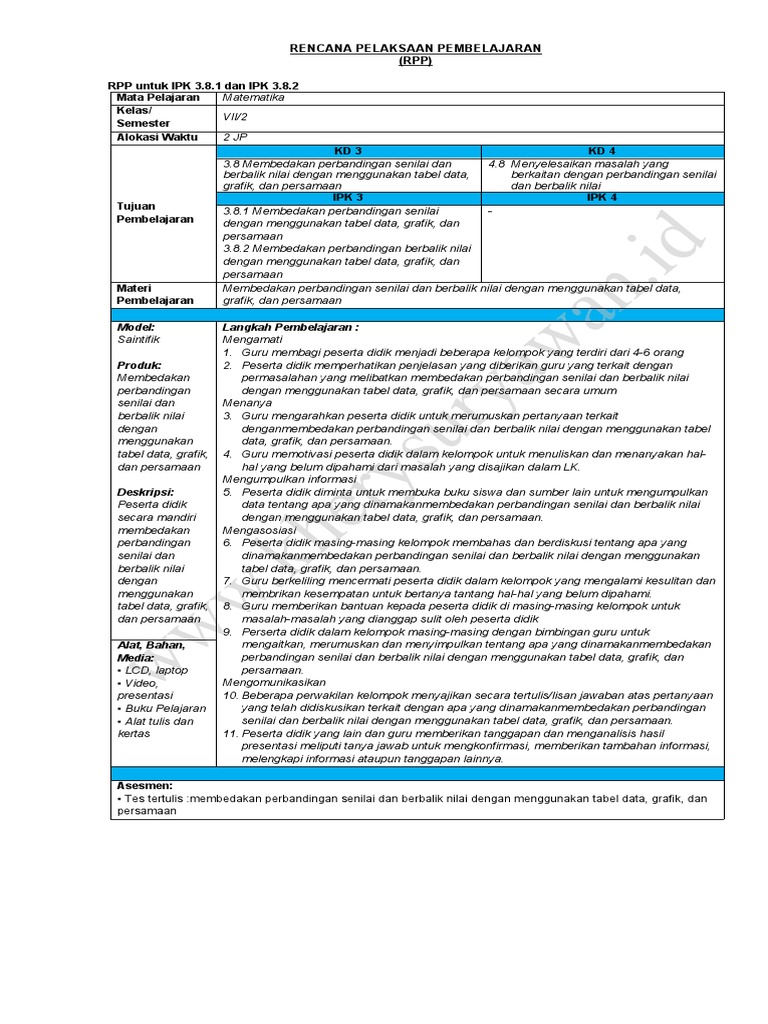 RPP MTK 7 Perbandingan 2 | PDF