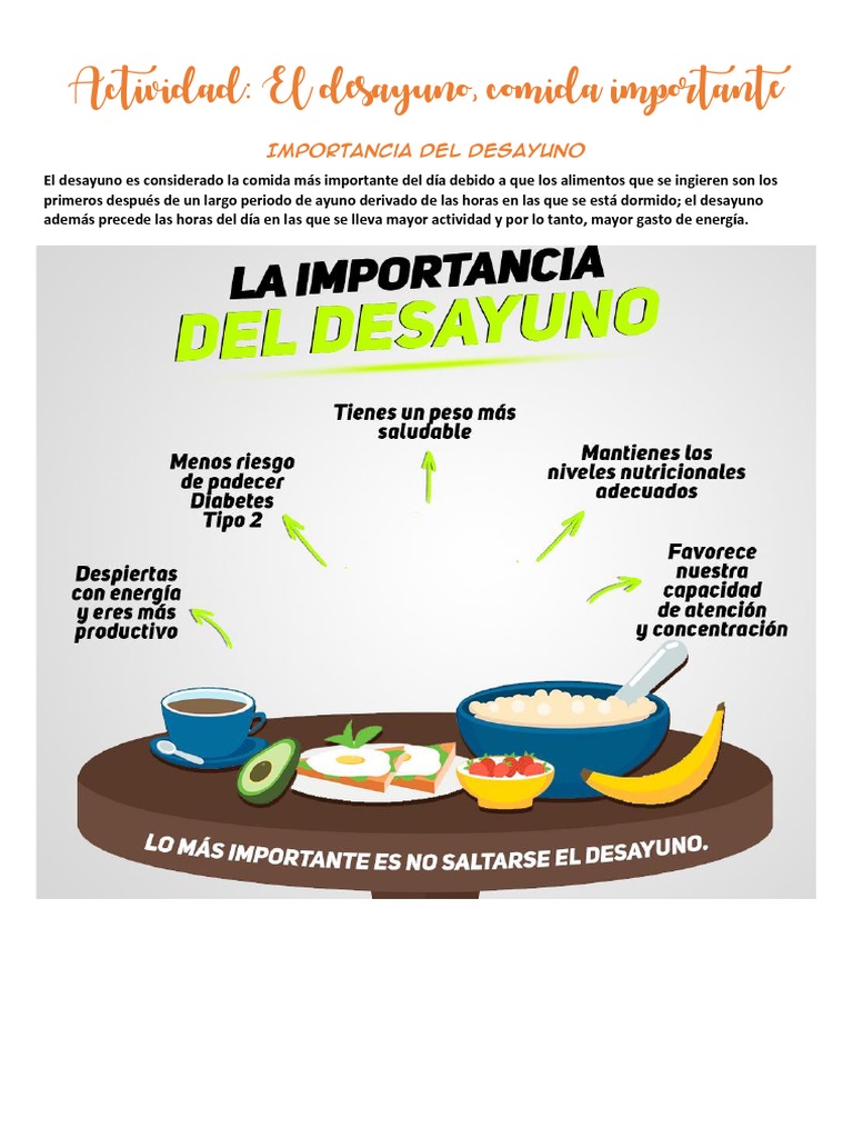 Actividad El Desayuno, Comida Importante | PDF | Alimentos | Nutrición