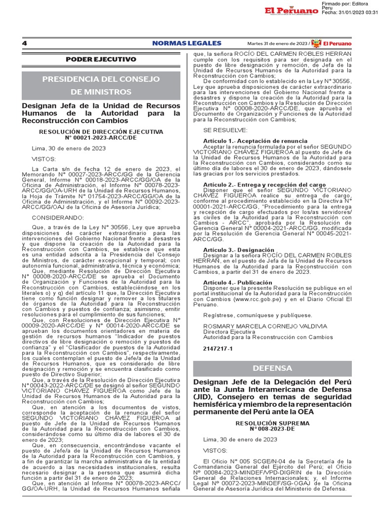 Designan Nueva Jefa de RRHH en ARCC | PDF | Perú | Justicia