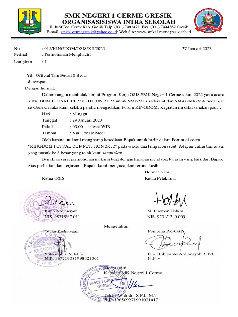 Surat Official Tim Futsal | PDF