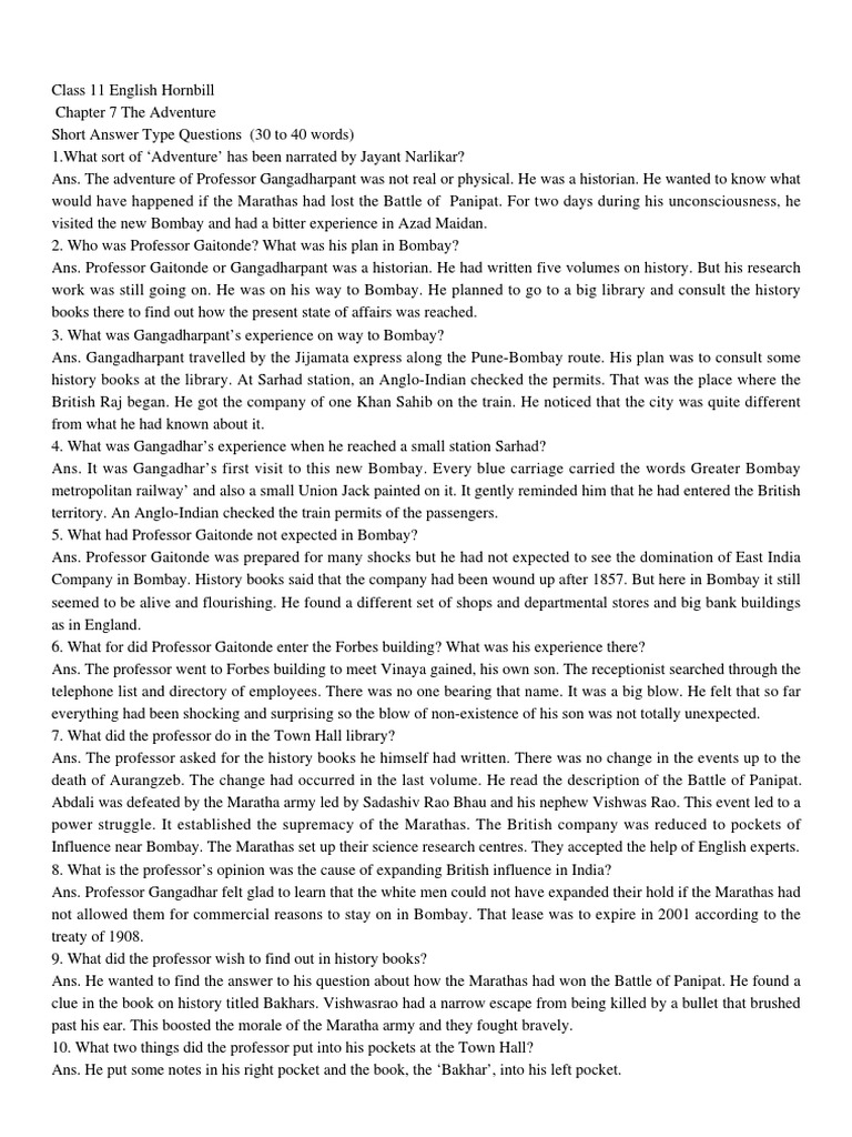 Class 11 English Hornbill Chapter 7 Short Answer Type Questions | PDF ... Class 11 English Hornbill Chapter 7 Short Answer Type Questions | PDF ...