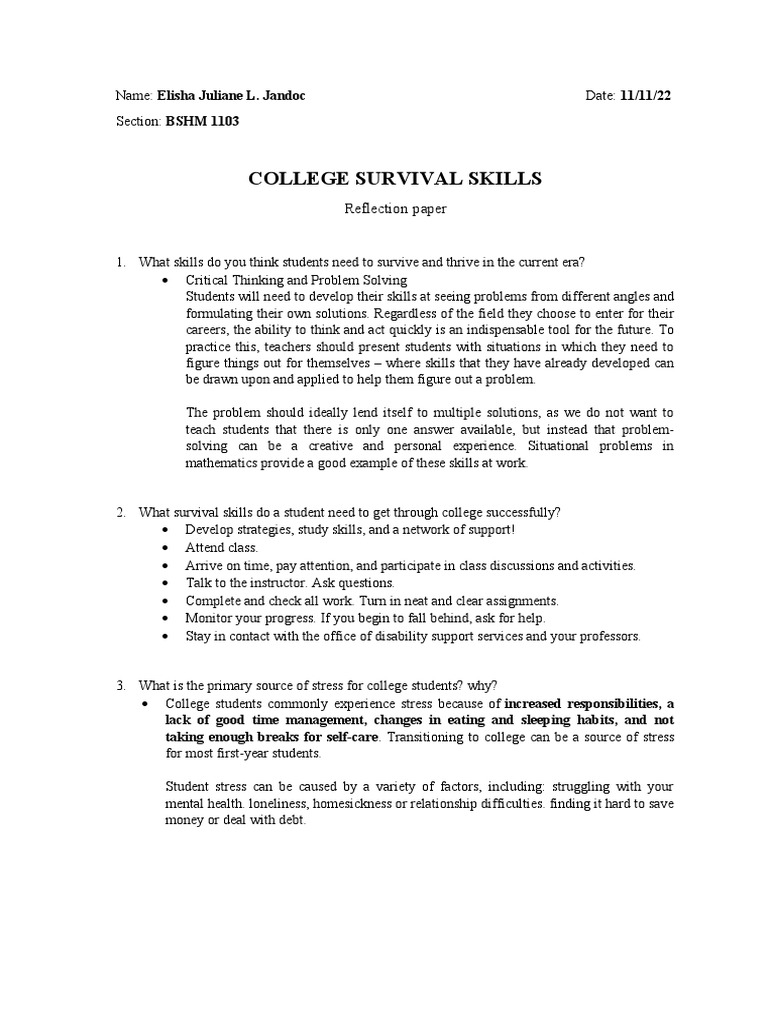 College Survival Skills | PDF