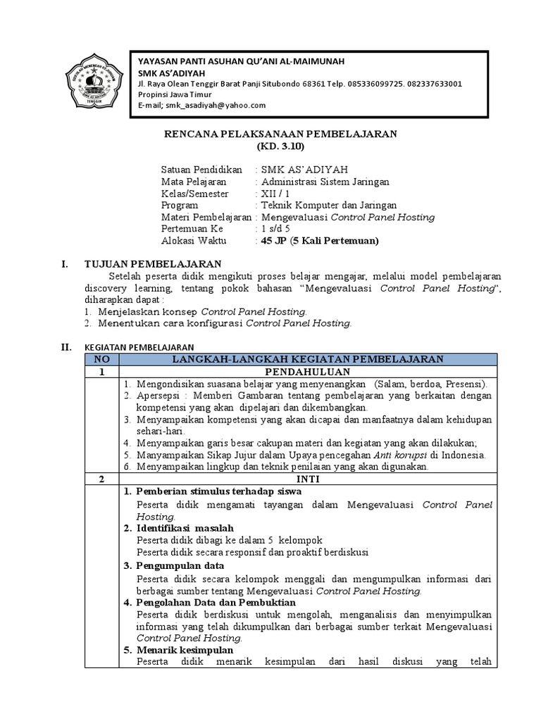 RPP Asj Xii KD 3.10 | PDF