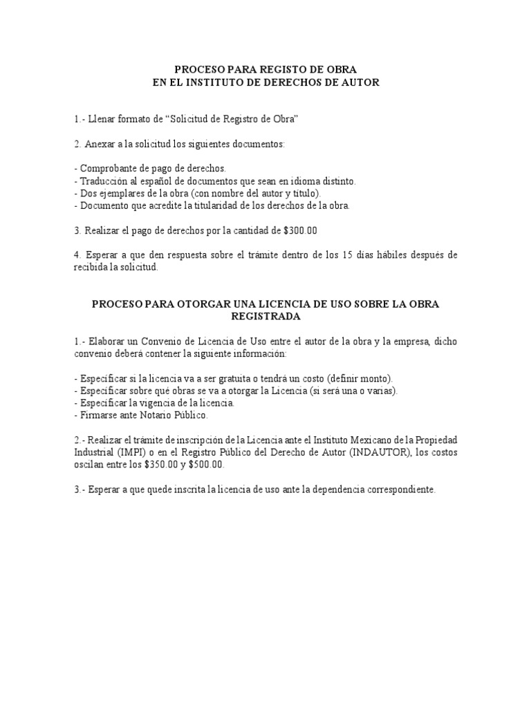 Registro de Obras en INDAUTOR: Proceso y Requisitos | PDF | Derecho