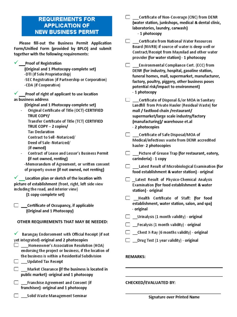 BPLO - Unified Application Form For Business Permit NEW BUSINESS PERMIT ...