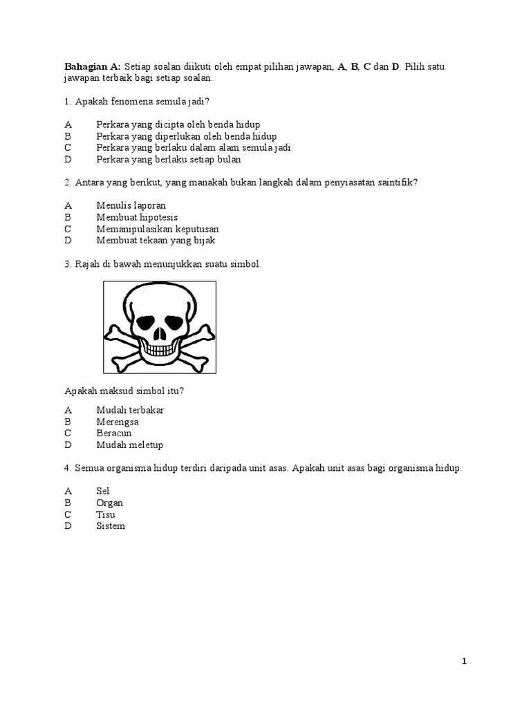 Soalan Sains Tingkatan 1 Pat September | PDF