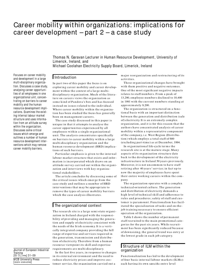 Career Mobility in a Utility Organization | PDF | Employment | Human ...