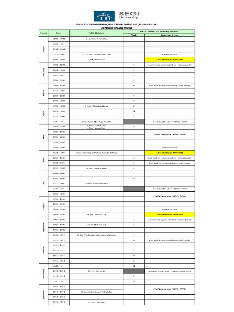 2023 Academic Calendar & Key Dates | PDF | Holidays | Festival