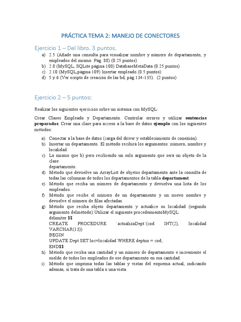 PRÁCTICA TEMA 2 Manejo de Conectores | PDF | Mi sql | Bases de datos