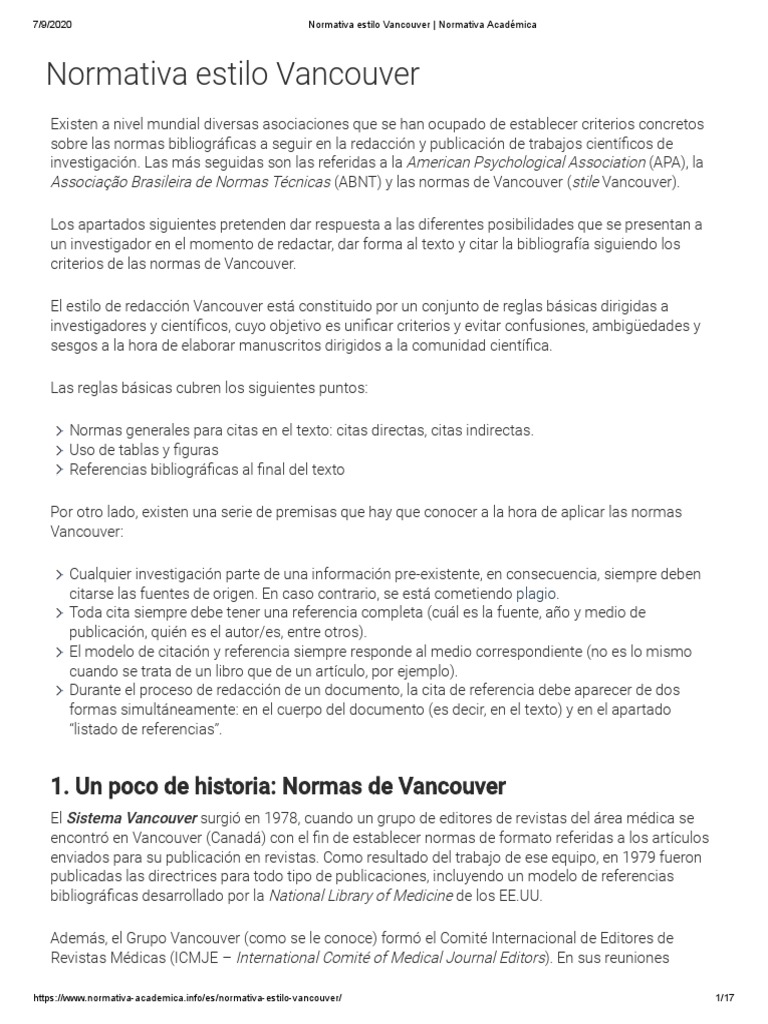 Normativa Estilo Vancouver - Normativa Académica | PDF | Red mundial | Internet y web