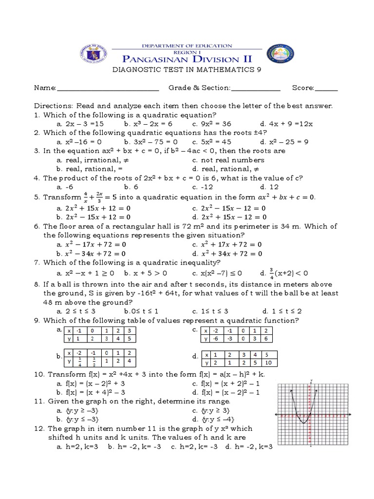 Math9-Diag Test Items | PDF | Trigonometric Functions | Geometric Shapes