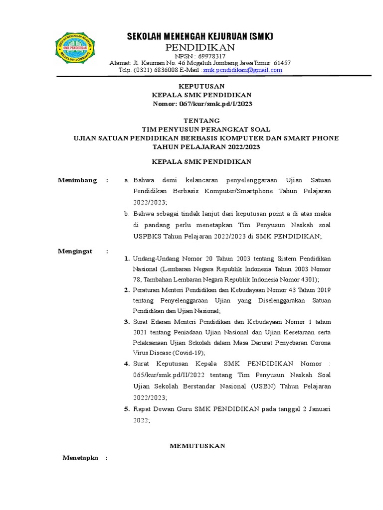 SK Penyusunan Naskah Soal 22-23 | PDF