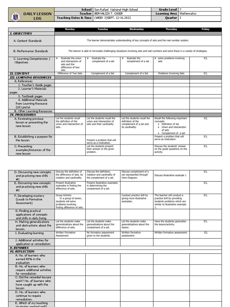 Sample Grade 7 DLL Q1W3 | PDF | Change | Pedagogy