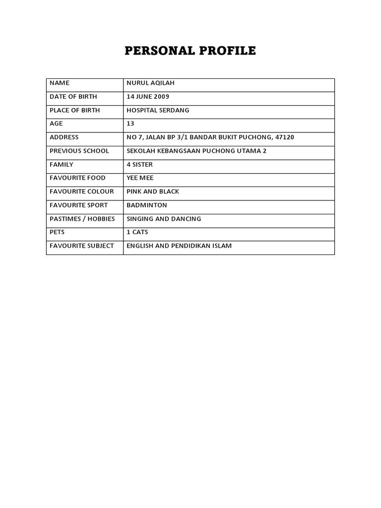 Personal Profile | PDF