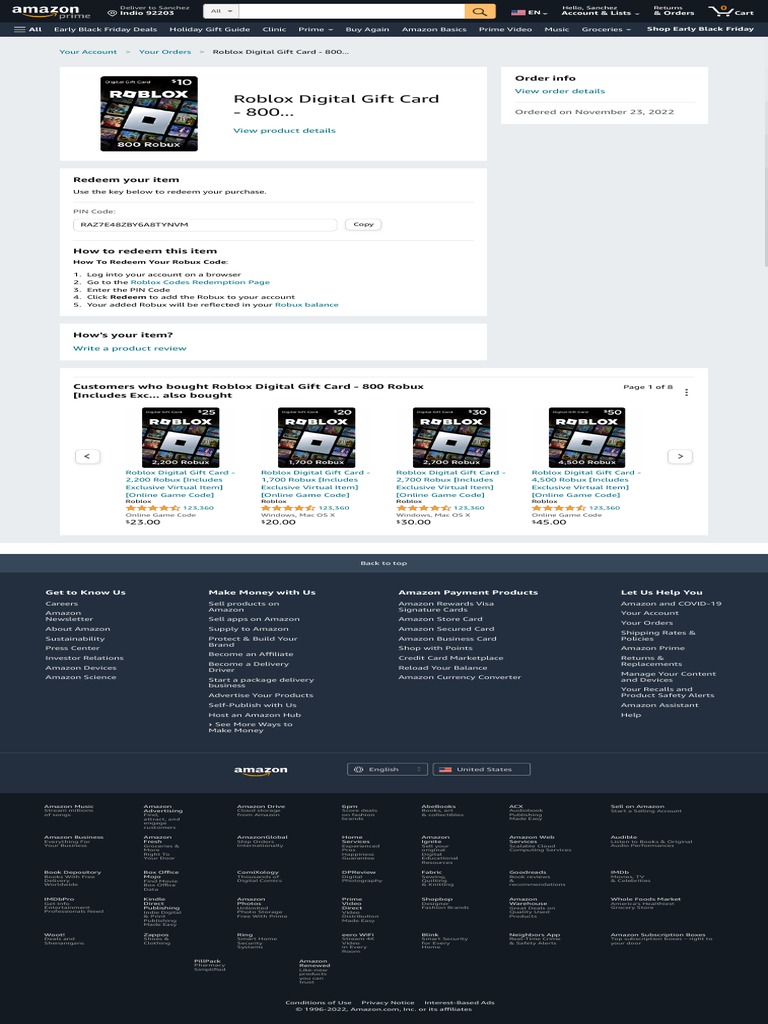 Your Orders Roblox Digital Gift Card - 800 | PDF