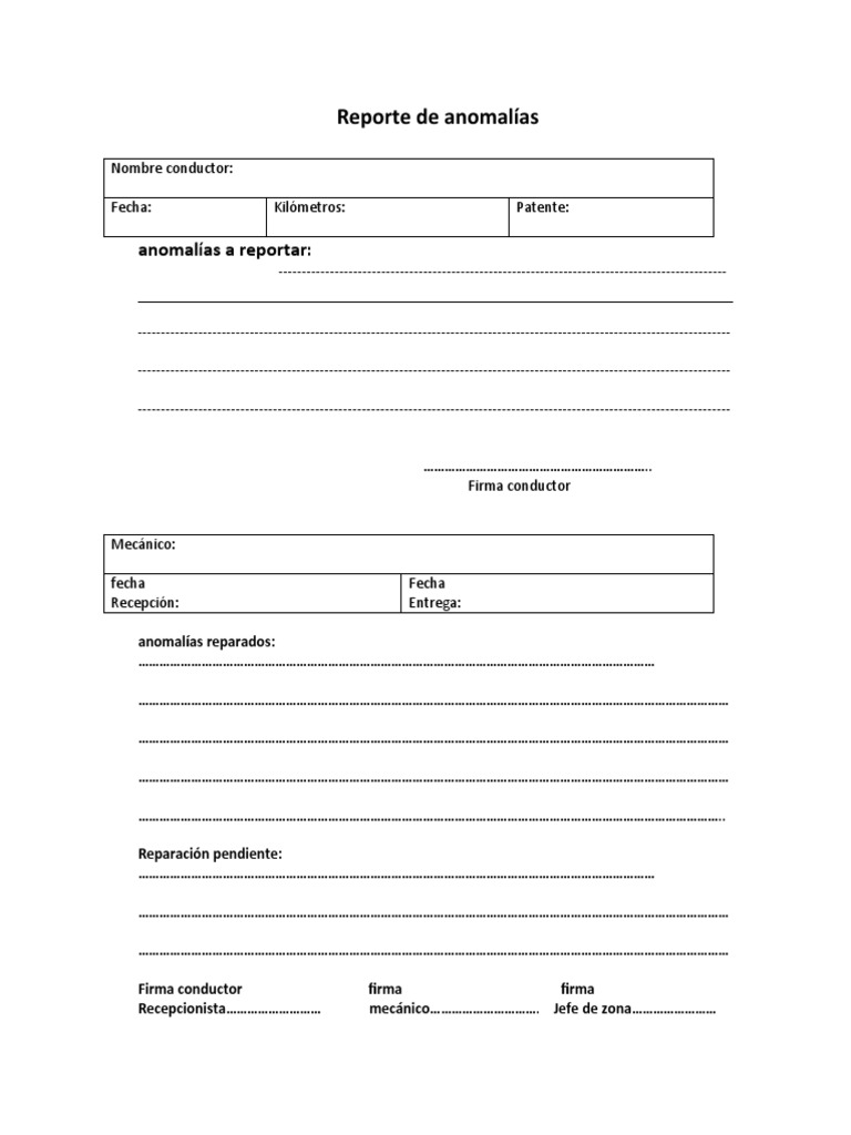 Reporte Anomalias | PDF