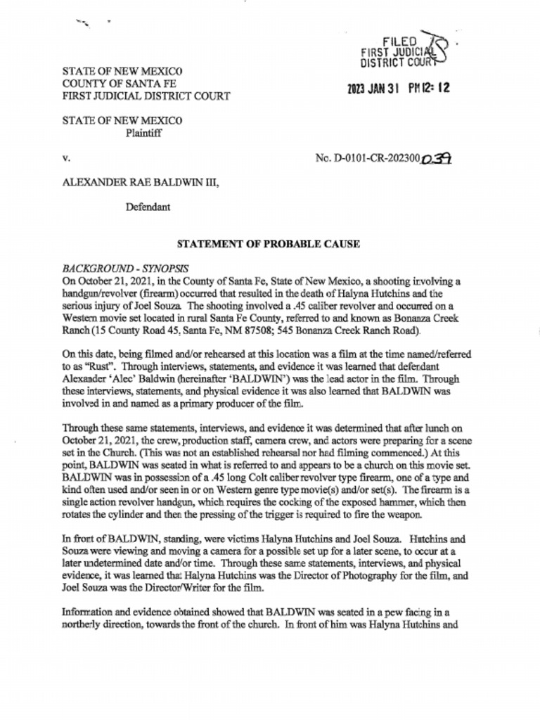 Alec Baldwin Probable Cause Statement | Download Free PDF ...