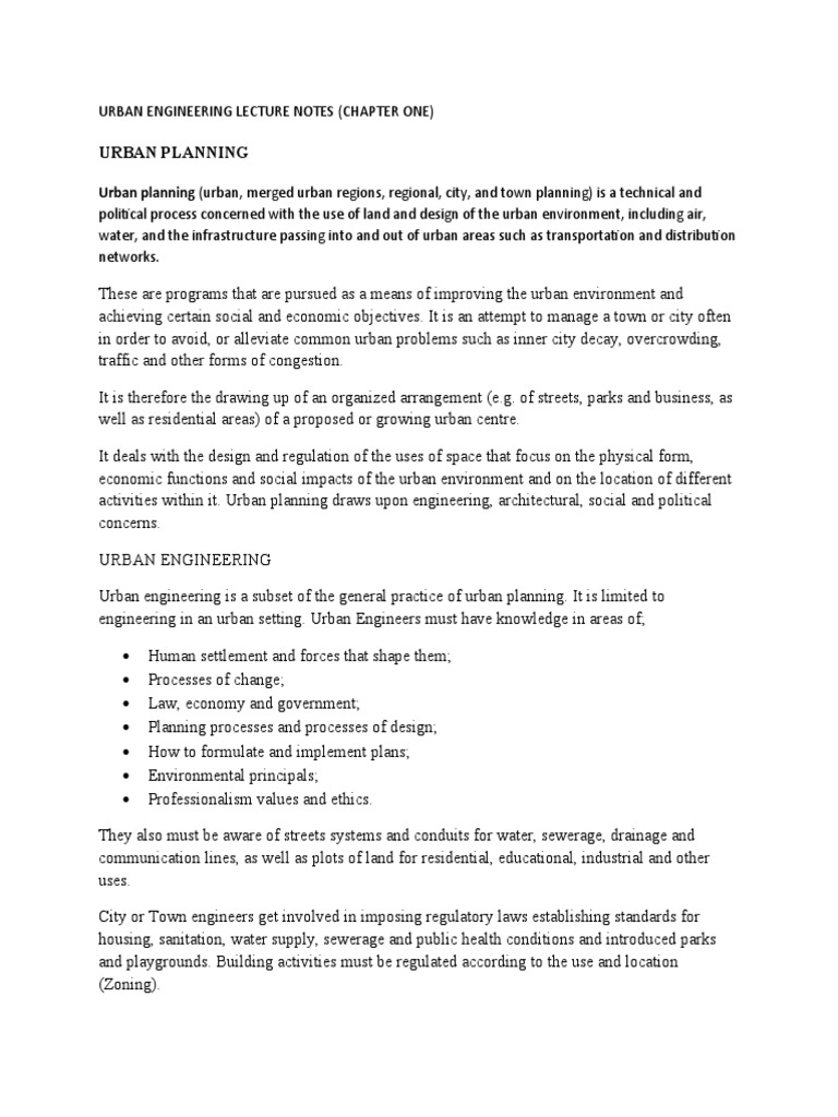 Urban Engineering Lecture Notes Overview | PDF | Urbanization | City