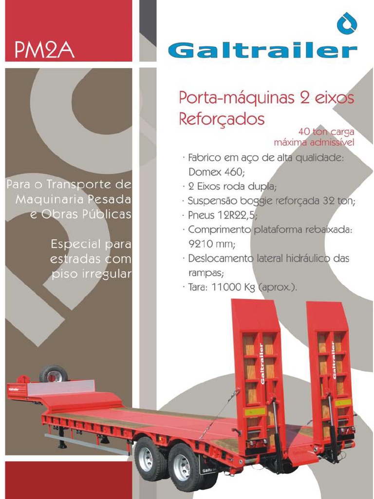 Galtrailer Catalogo Semi Reboques Porta Maquinas 2 Eixos Reforcado PT | PDF