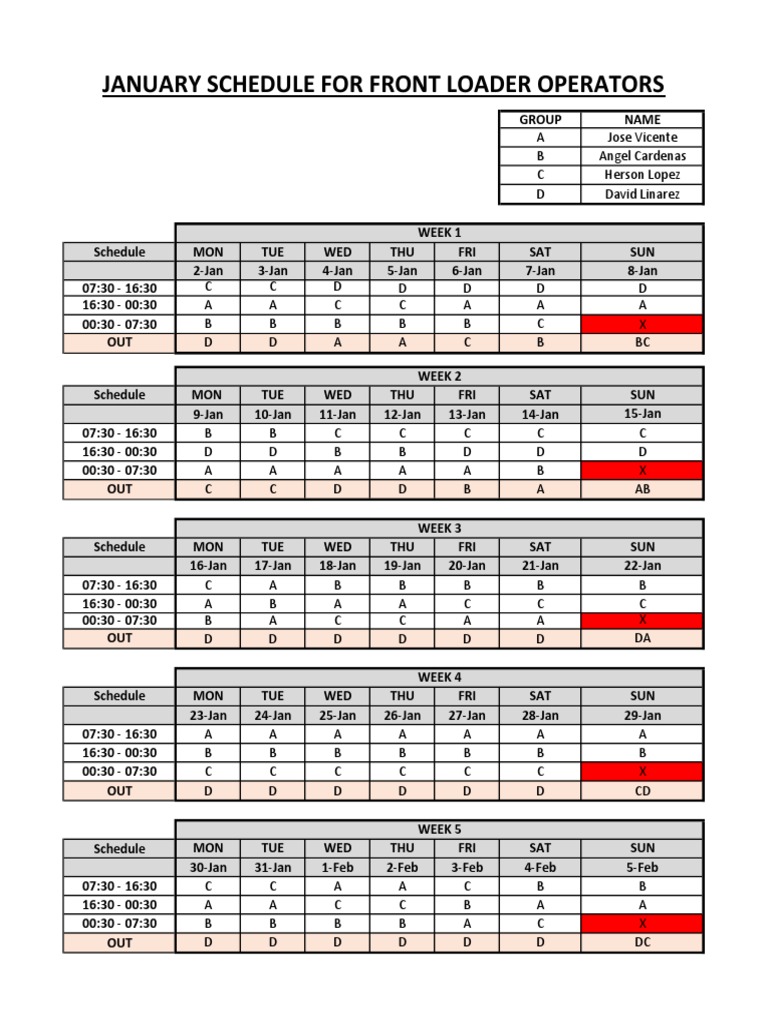 Revised Front Loader Schedule | PDF
