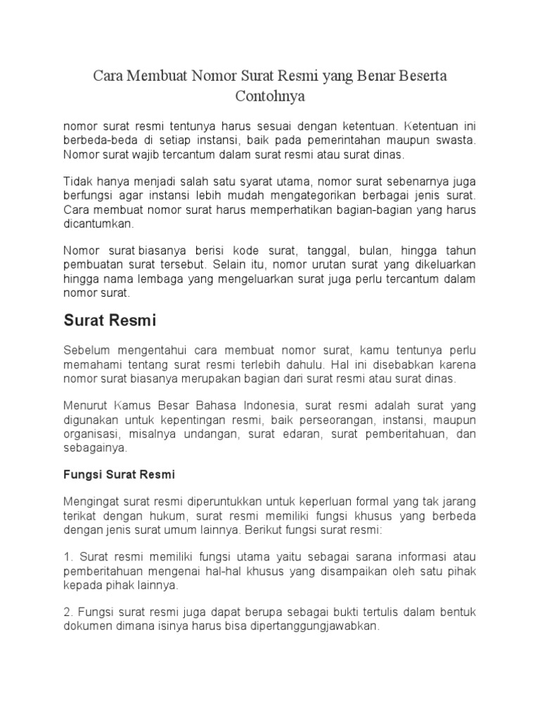 Cara Membuat Nomor Surat Resmi | PDF | Karier & Perkembangan