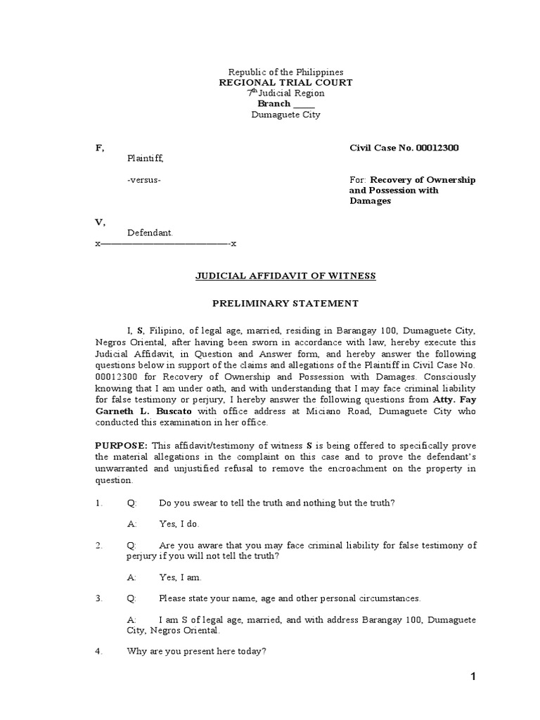 Judicial Affidavit of Witness | PDF | Perjury | Affidavit