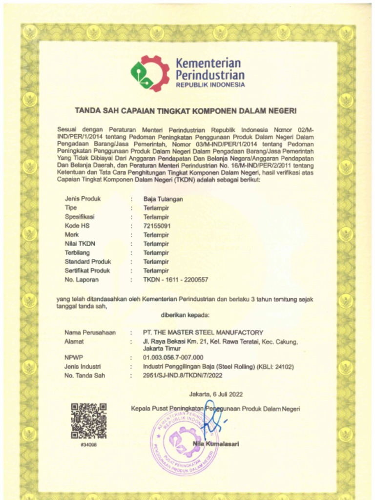 TKDN - Pt. The Master Steel Manufactory - 2951 - 34098 - 06 Juli 2022-1 | PDF