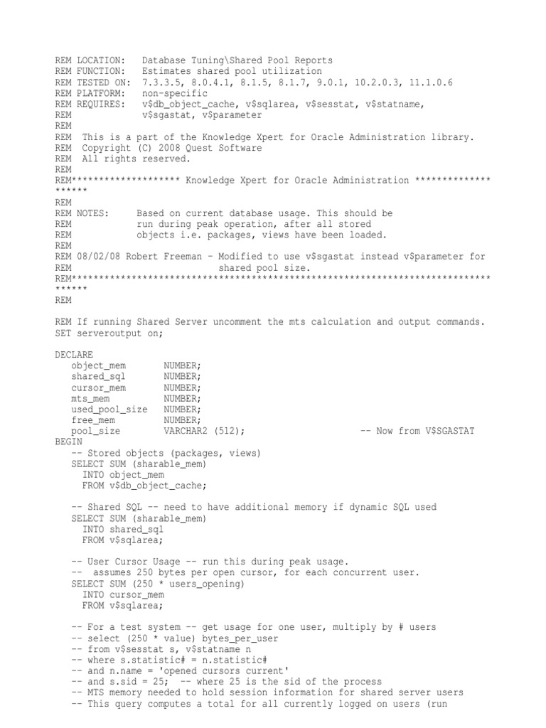 Script Sharepool | PDF | Oracle Database | Sql