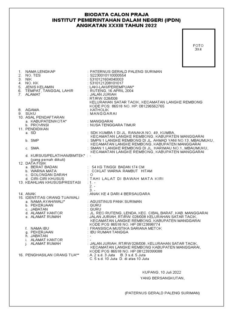A Biodata Pdf