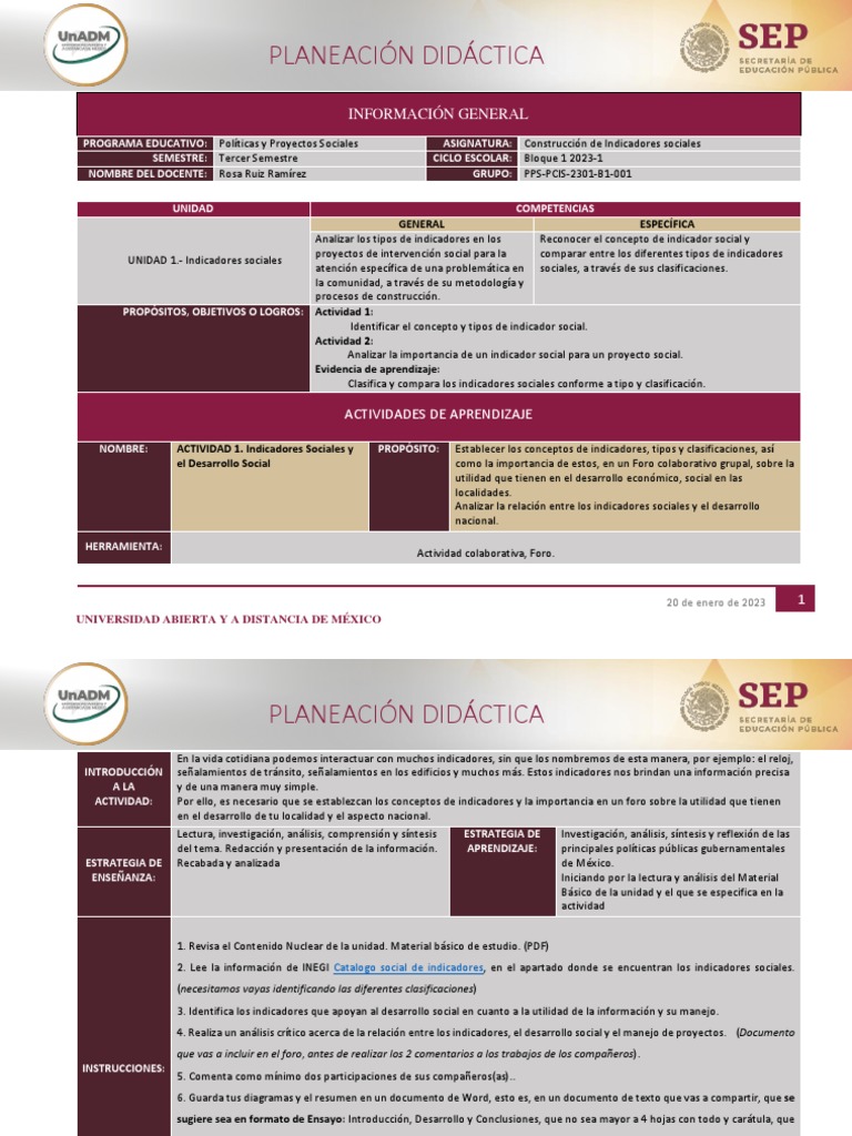 Planeación Didáctica U1 | PDF | Evaluación | Aprendizaje