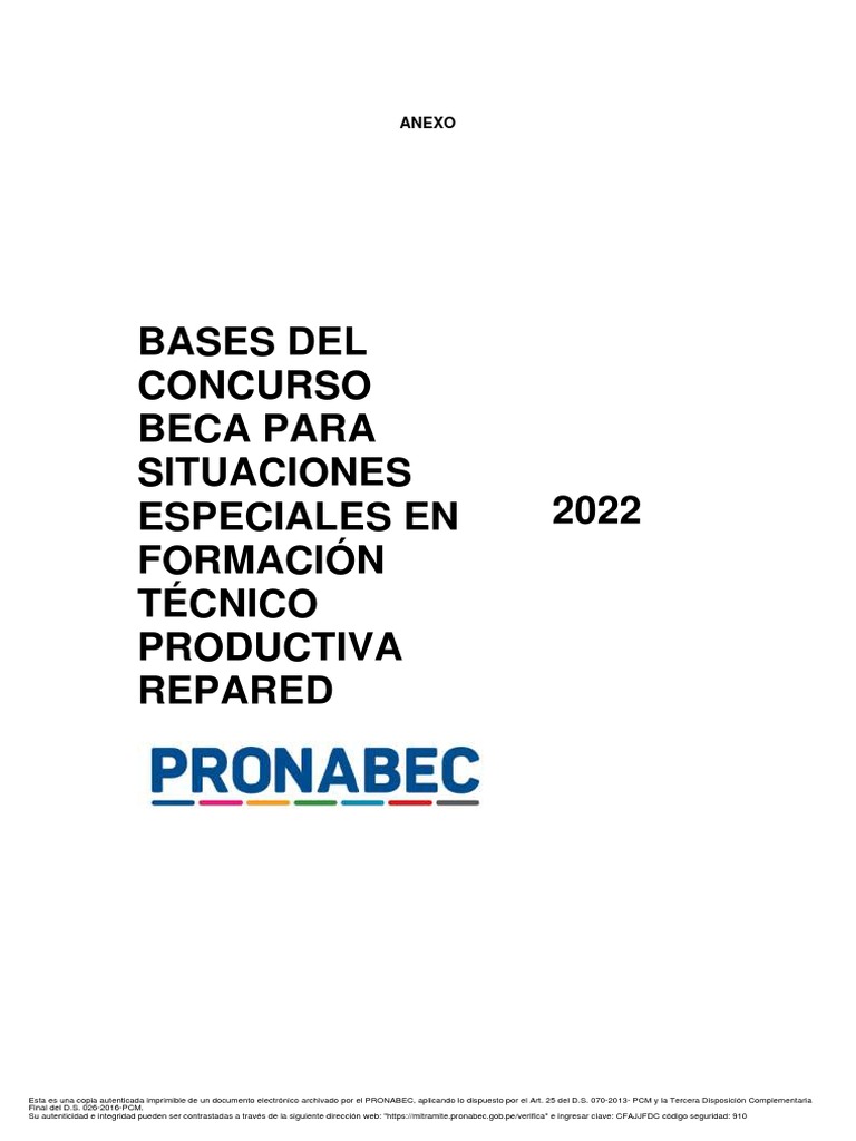 Bases Del Concurso Beca Técnico Productiva Repared | PDF | Gobierno