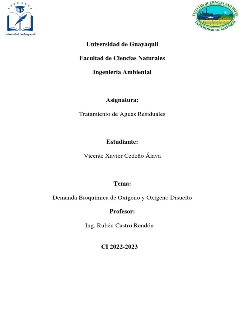 Demanda Bioquímica de Oxígeno (DBO5) y Oxígeno Disuelto (OD) | PDF ...