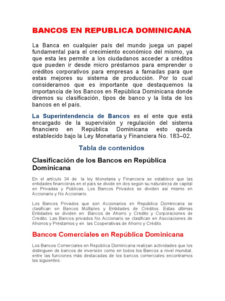 Bancos en Republica Dominicana | PDF | Bancos | La política monetaria