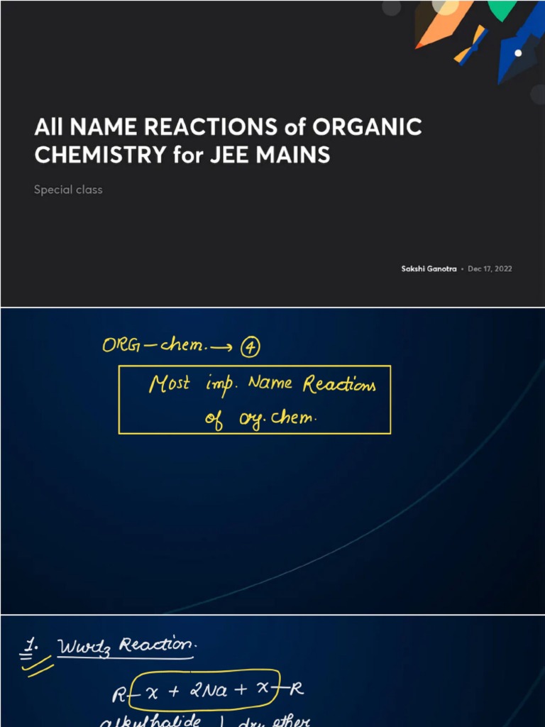 All NAME REACTIONS of ORGANIC CHEMISTRY For JEE MAINS With Anno | PDF