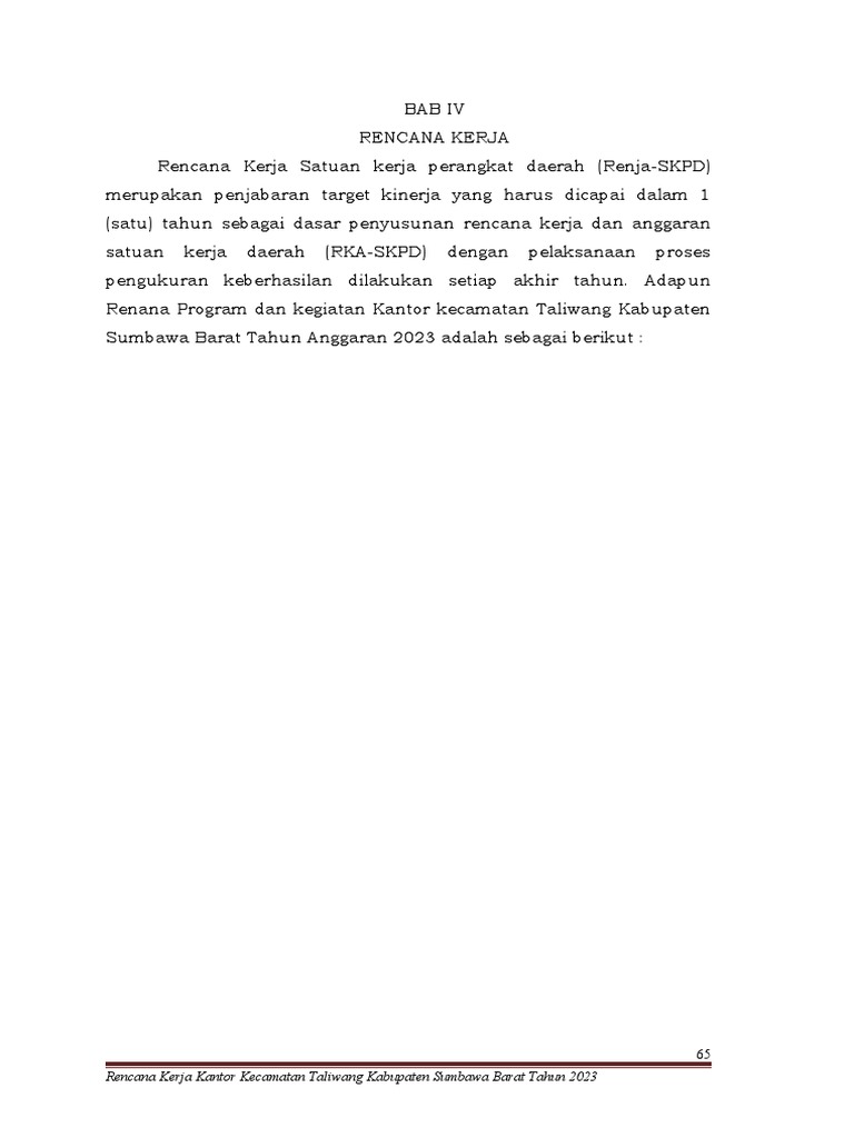 BAB IV Renja 2023 Taliwang | PDF | Pengelolaan Keuangan & Uang