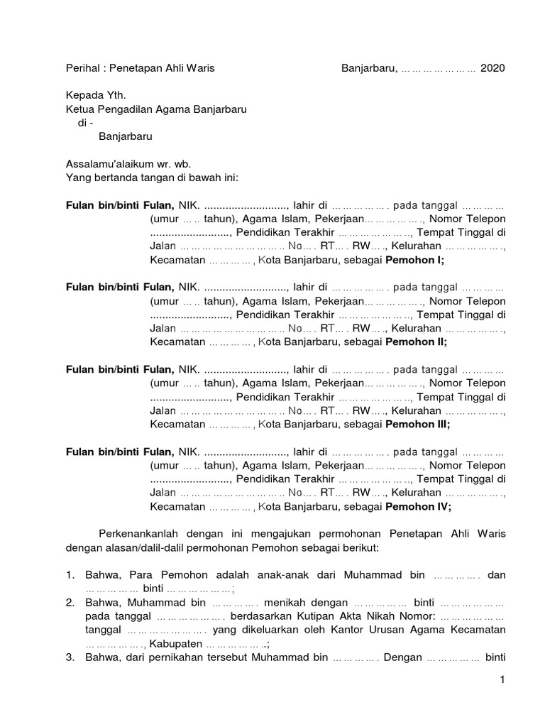Contoh Penetapan Ahli Waris | PDF