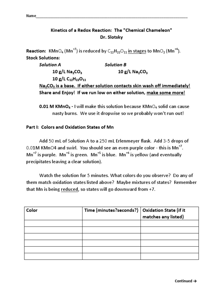 Kinetics of The Chemical Chameleon | PDF